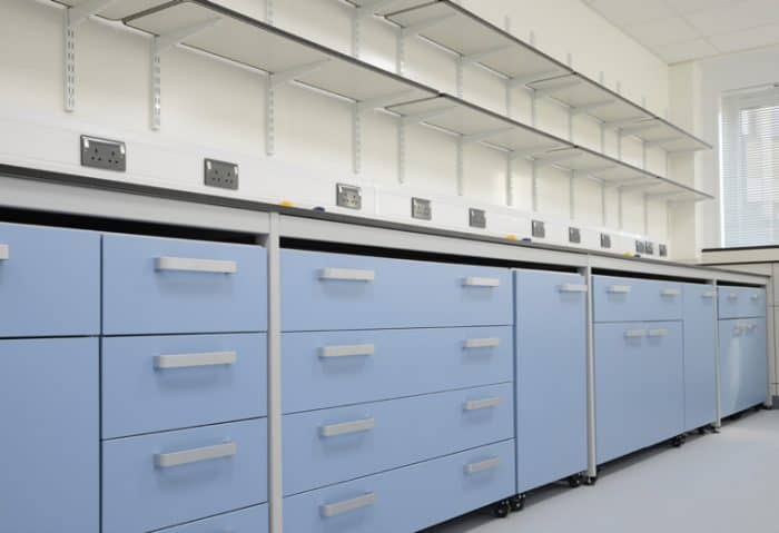 Trespa shelving DDA compliant sockets